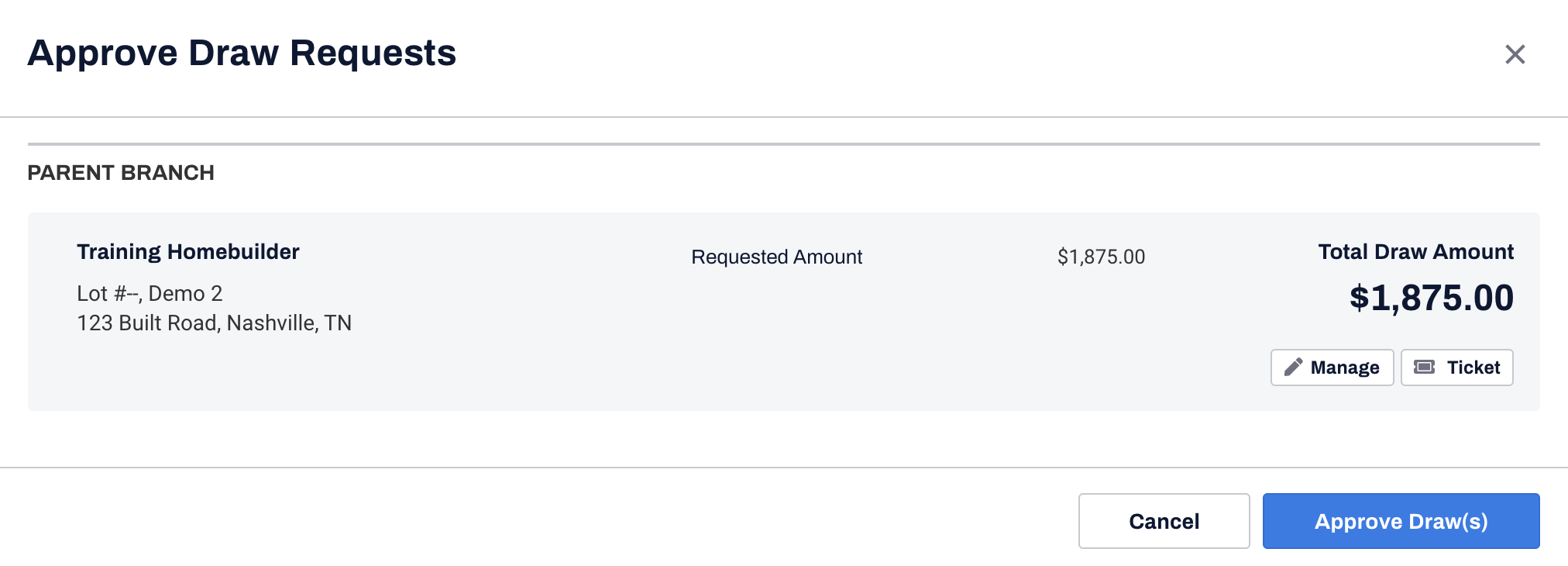 Click the Approve Draws button in the pop-up.